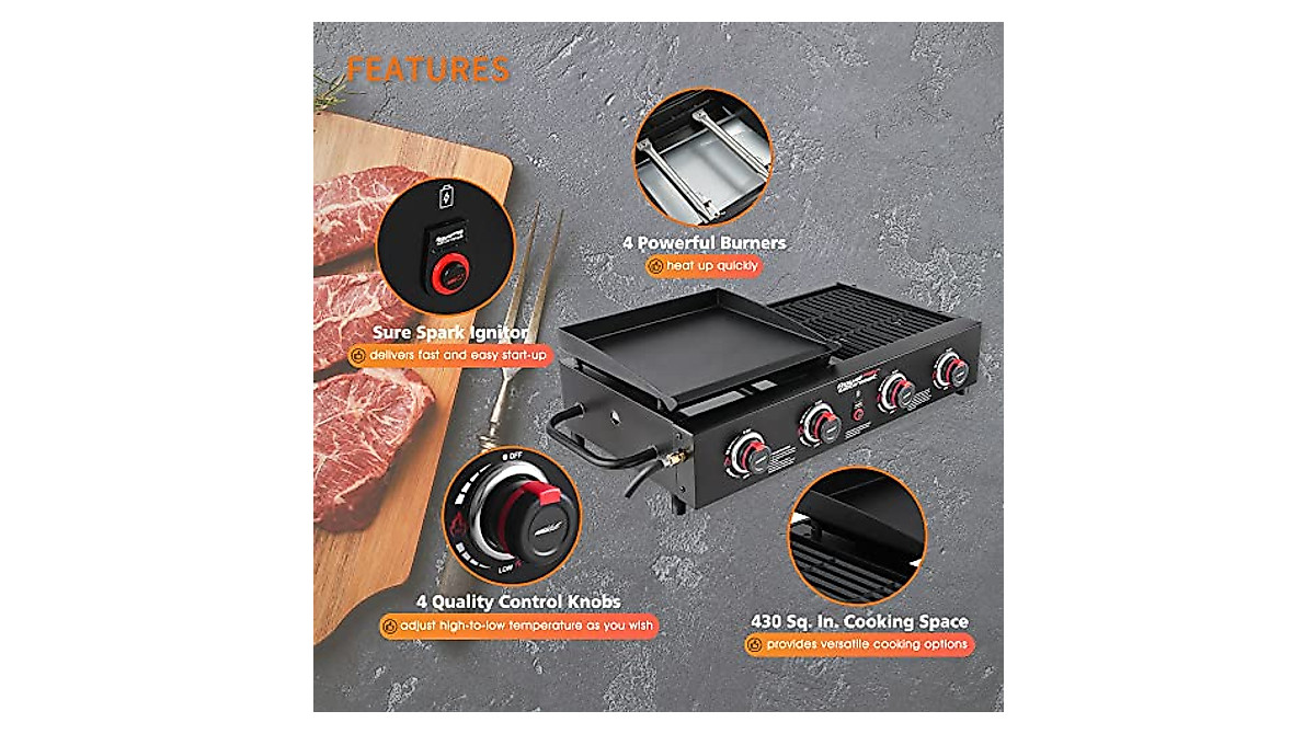 Royal Gourmet 4-Burner Portable Griddle Grill Combo