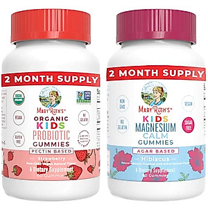 Kids Magnesium Citrate Gummies & Kids Probiotic Gummies Bundle by MaryRuth's | Magnesium Supplement | Stress Relief, Bone, Nerve Health | Digestive Support, Immune Support & Gut Health Supplement.