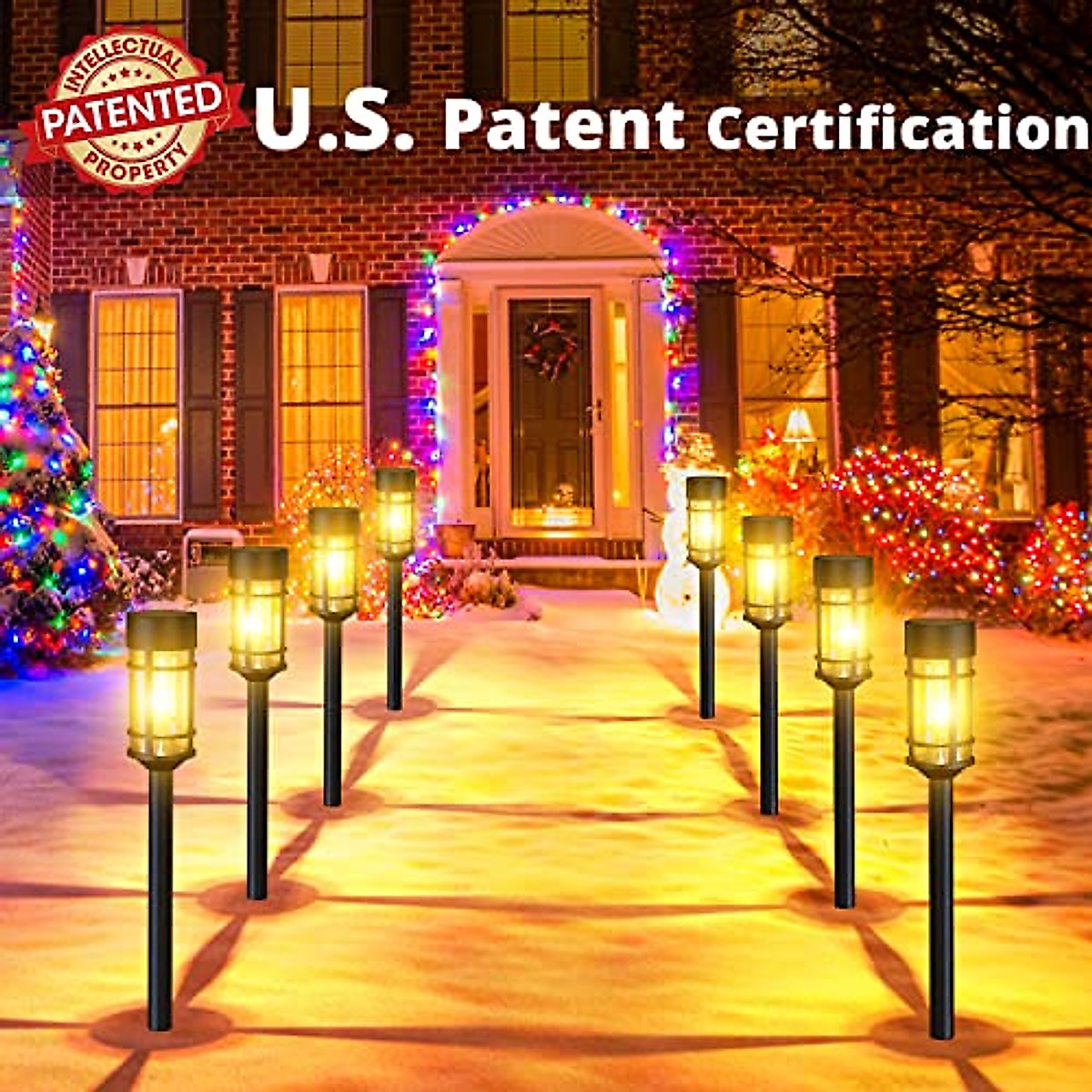 8 Pack Solar Pathway Lights, Upgrade Bright Solar Garden Lights Decorative, Waterproof Solar Outdoor Lights Christmas Pathway Lights for Yard Lawn Walkway Landscapes, Auto On/Off, Easy-to-Install