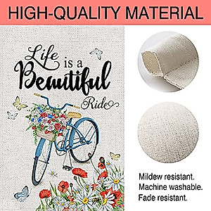 AGMdesign Life is a Beautiful Ride Garden Flag, Bicycle Ride Decorative Spring Summer Floral Garden Flag, Double Sided Waterproof Burlap Yard Flag Seasonal Summer Outdoor Decoration 12.5 x 18 Inch