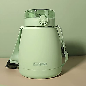 MOIOIBE 32oz Insulated Water Bottle with Straw for Women Kawaii Water Bottle for Kids Big Green Water Jug Cute Bottles with Strap Leak-proof and No Sweat