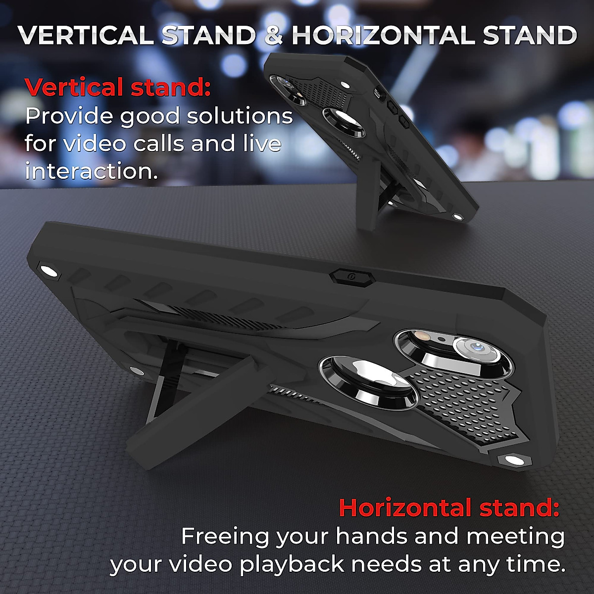 Kitoo Designed for iPhone XR Case with Kickstand, Military Grade 12ft. Drop Tested - Black