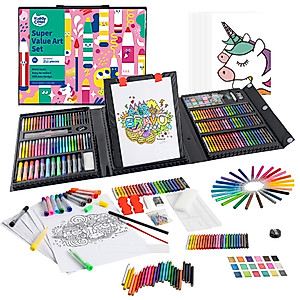 KIDDYCOLOR 211pcs Kids Art Supplies, Portable Painting & Drawing Art Kit for Kids with Oil Pastels, Crayons, Colored Pencils, Markers, Double Sided Trifold Easel Art Set for Girls Boys Teens 3-12