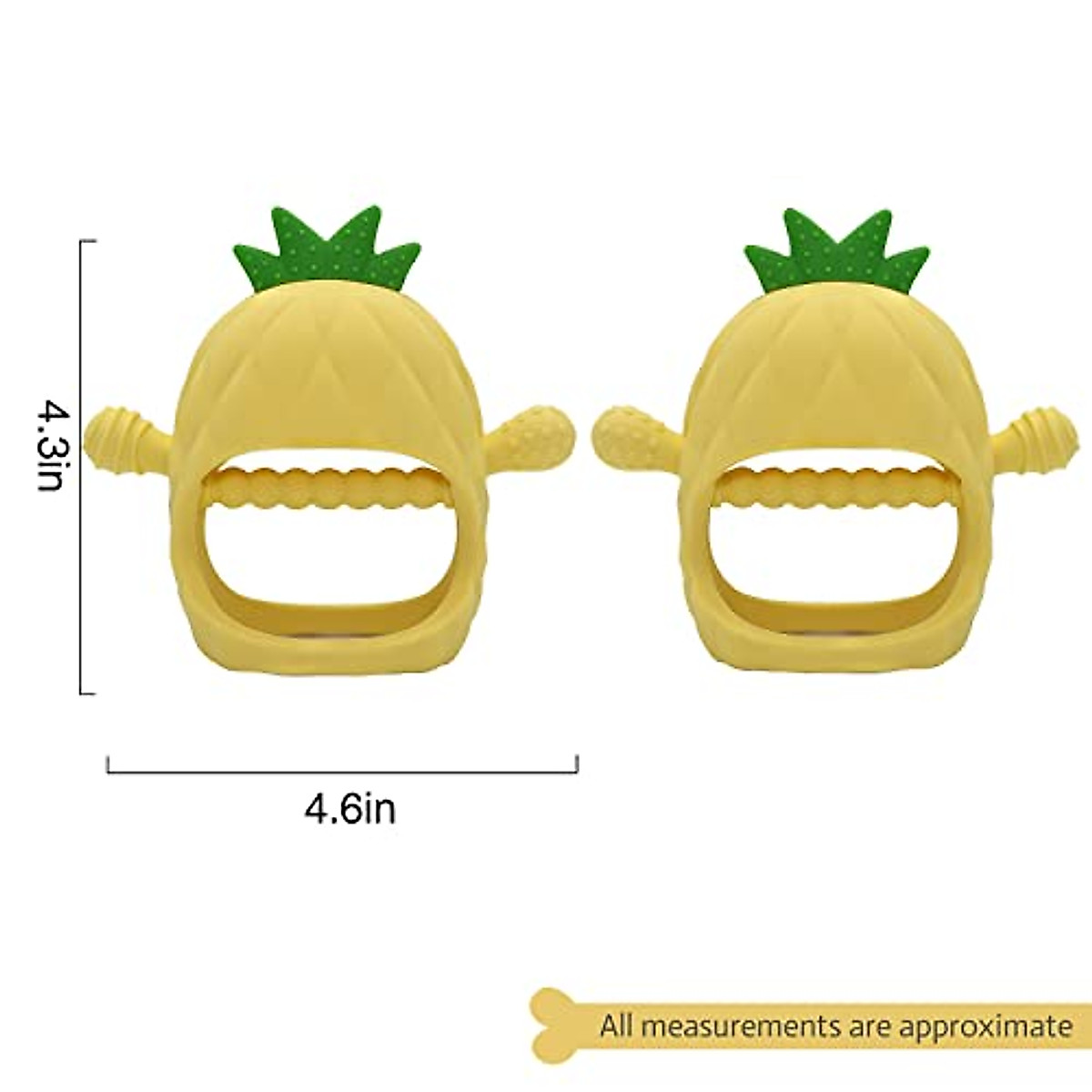 Pineapple Shape Baby Teething Toys, Never Drop Hand Wrist Teether, PAPACHOO Baby Chew Toys for Sucking Needs, Silicone Baby Mitten Teether for Soothing Teething Pain Relief, Easy to Grip (Yellow)