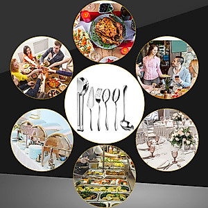 Thenshop 30 Pcs Stainless Steel Serving Utensils Set Serving Flatware Set Include Large Serving Spoons Slotted Spoons Serving Forks Soup Ladle Pie Server and Serving Tongs for Buffet Party (Silver)