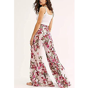 ALBIZIA Wide Leg Palazzo Pants for Women Elastic Waist Summer Casual Floral Printed Pant Boho Yoga Trouers XL Style-4