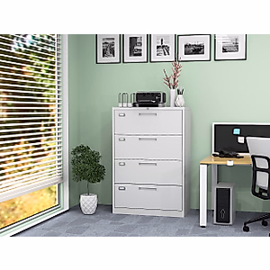 MIIIKO 4 Drawer Lateral File Cabinet with Lock, Black Office Filing Cabinet with Lock, Metal Horizontal Storage Cabinet with Large Drawers for Hanging Letter Legal File Folders