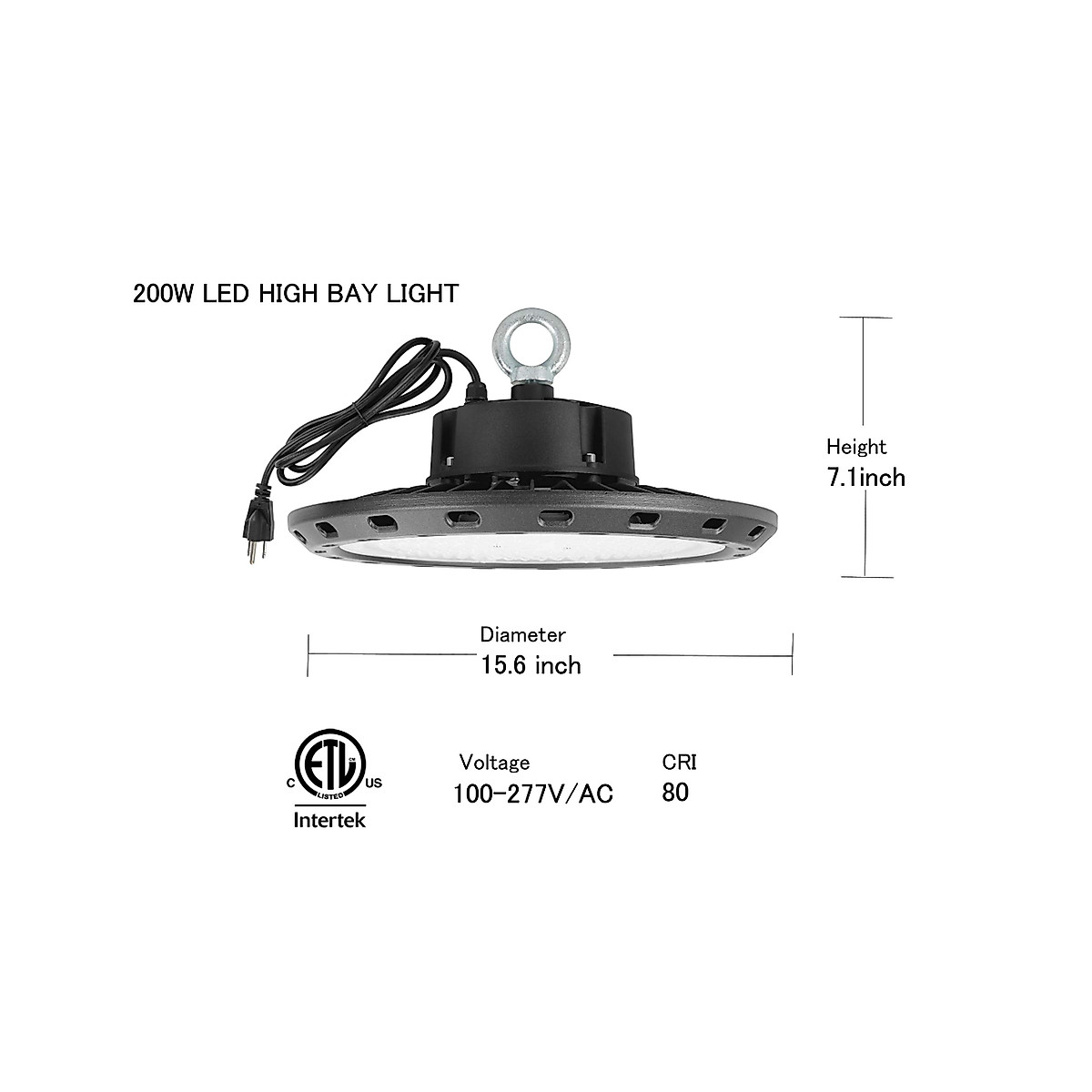 Q QINGCHEN 200W UFO LED High Bay Light 5000K Daylight White, ETL Certified LED Warehouse Light Fixtures,Replacement for 800W MH/HPS