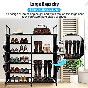 Liwarace Shoe Rack, Shoe Rack Organizer 6 Tiers Shoe Rack for Entryway, Double Rows of Metal Black Shoe Rack for Boots and Shoes Storage