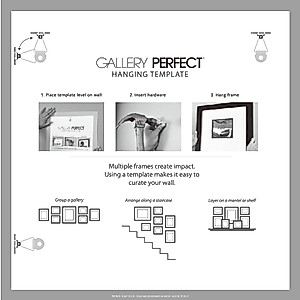 Gallery Perfect 9 Piece Black Square Photo Frame Gallery Wall Kit with Decorative Art Prints & Hanging Template