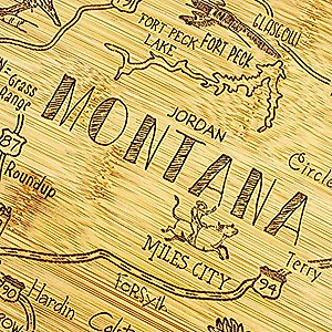 Totally Bamboo Destination Montana State Shaped Serving and Cutting Board, Includes Hang Tie for Wall Display