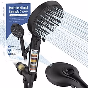JONKEAN Handheld Water Softener Shower Head with Filter for Hard Water, Detachable Powerful Hand Held Shower Heads High Pressure, Pause Filtering Shower Head to Remove Chlorine and Fluoride (Black)