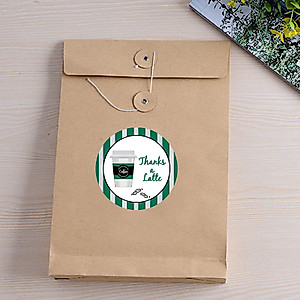 Thanks A Latte Stickers,1.5 Inch Customer Appreciation Labels for Favors Bags,Envelope Seals,Goodie Bags,Suitable for Small Business,Cafe,500 Pcs Per Roll
