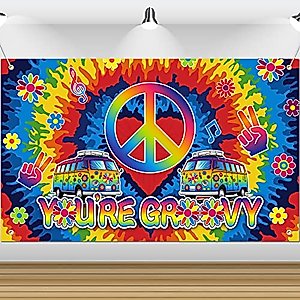 Hippie Party Decorations, 60's Party Decorations Hippie Groovy Backdrop, Groovy Party Decorations, 72.8 x 43.3 Inch Hippie, Groovy Decoration Banner with Rope for Hippie Theme Groovy Party Decorations
