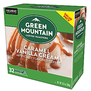 Green Mountain Coffee Roasters Caramel Vanilla Cream, Single-Serve Keurig K-Cup Pods, Flavored Light Roast Coffee Pods, 32 Count