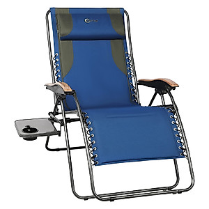 PORTAL Zero Gravity Oversized, Folding Reclining Patio, Full Padded Outdoor Foldable Lounge Chair with Adjustable Headrest, Support 350 LBS, Blue