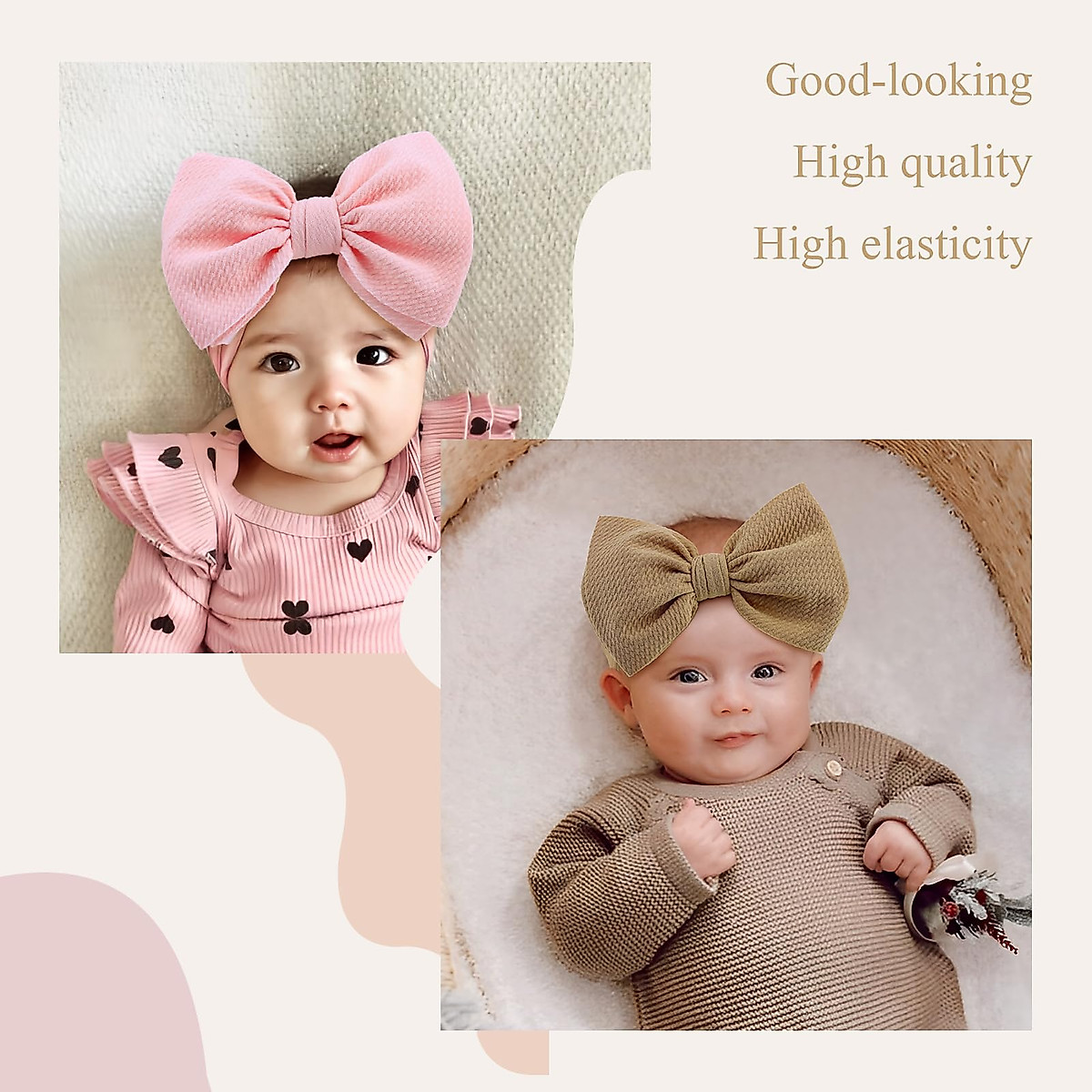 YanJie Baby Headbands - Handmade Elastic Nylon Hairbands with Hair Bows for Newborns, Girls, Toddlers, and Kids in Black, Red, Pink