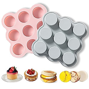 2-Pcs Air Fryer Muffin Pan, Reusable Silicone Air Fryer Baking Pan, Non-Stick Mini Cupcake Pan, Silicone Muffin Pan For Baking, Burger Bread Pan, Air Fryer Accessories, 9 Cavities