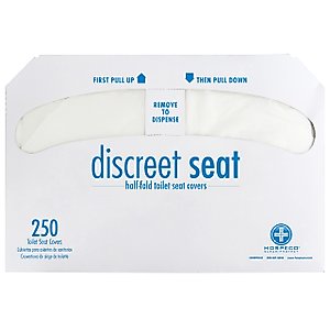 HOSPECO Discreet Seat Half-Fold Toilet Seat Covers, 14.25 X 16.5, White, 250/pack, 20 Packs/carton