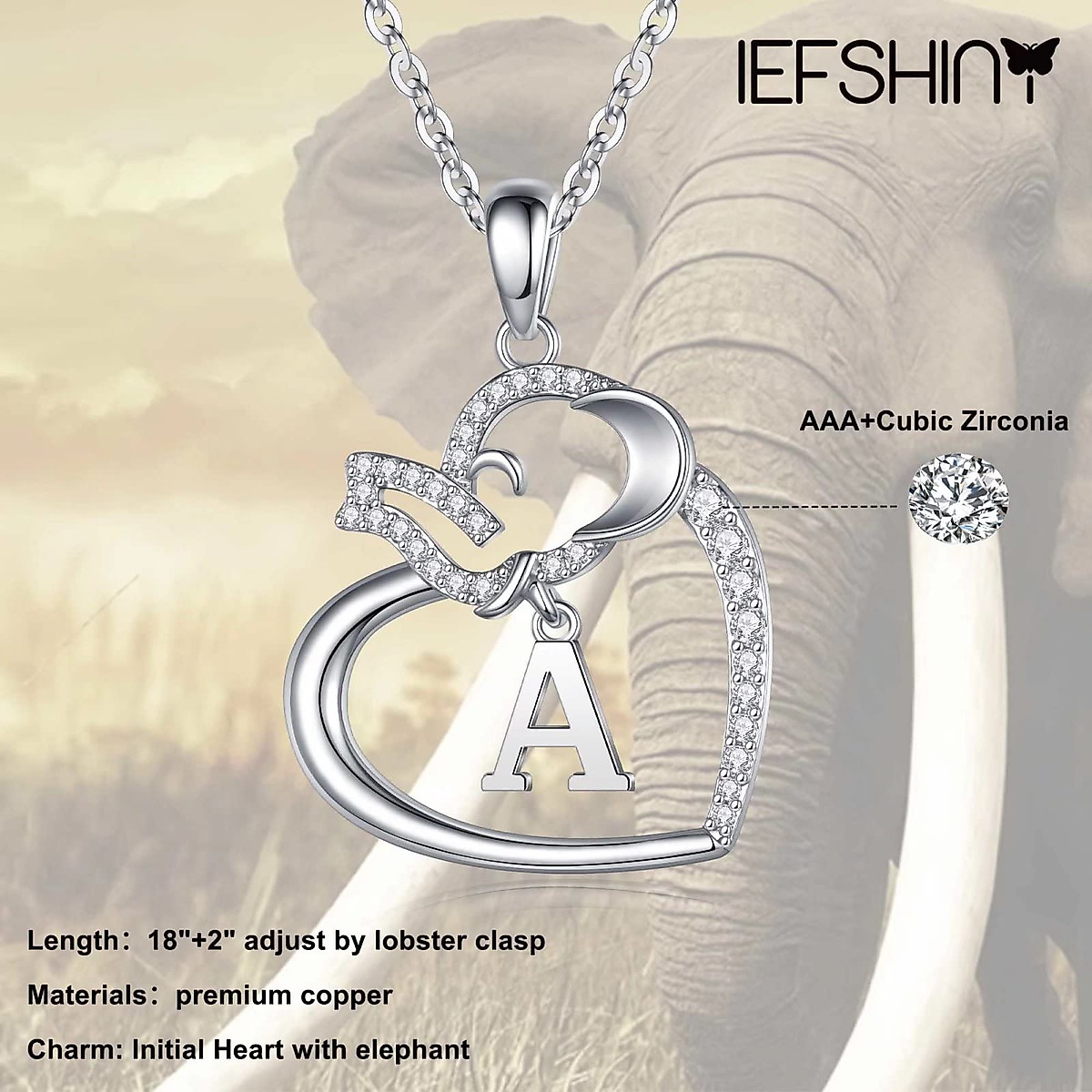 IEFSHINY Elephant Gifts Elephant Necklaces for Women, A Good Luck Elephant Love Heart Pendant Necklace Lucky Elephant Jewelry for Women Girls Friends