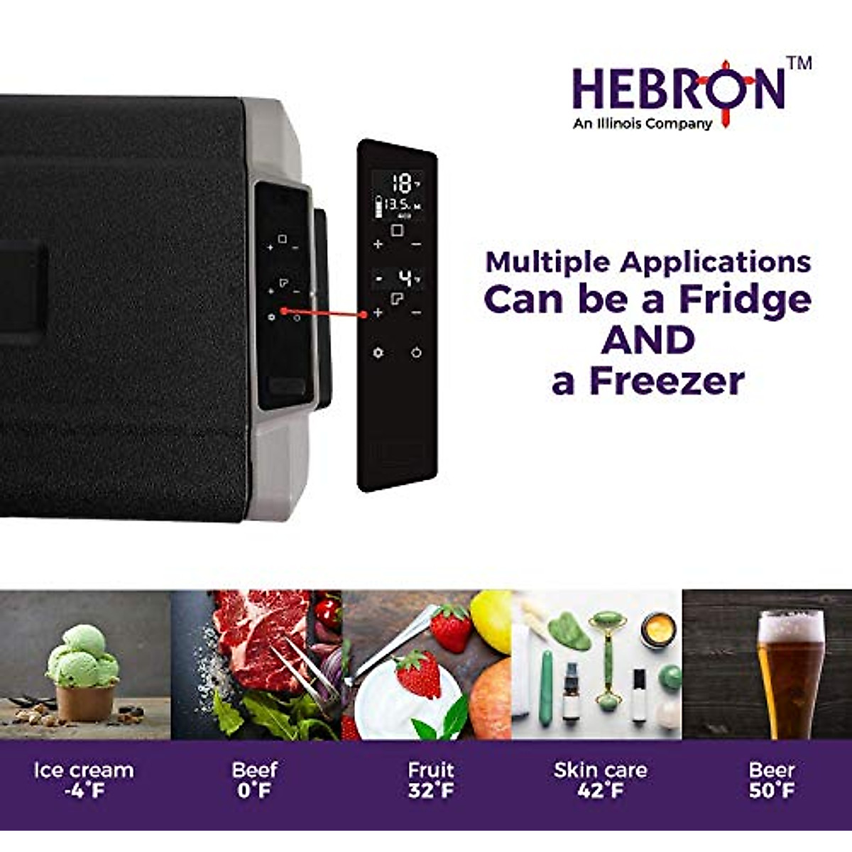 Hebron 33 Quart Dual Zone Portable Refrigerator/Freezer for Camping Fishing and Travel - 12/24 Volt DC Mini Chest Cooler for Vans Campers RVs and Boats