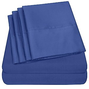 Sweet Home Collection 6Piece 1500 Threadcount Egyptian Quality Deep Pocket Bed Sheet Set - 2 Extra Pillow Cases, Great Value - Queen, Royal Blue