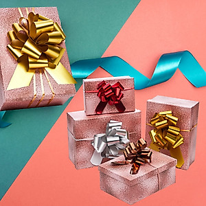 UNIQOOO 48PCS Metallic Rose Gold, Red, Gold, Silver Gift Wrap Pull Bow Set, 6 Inch Large 4'' Medium, Assorted Ribbon for Gift Basket Box Bag Wrapping Décor Valentines Day Wedding Birthday Anniversary