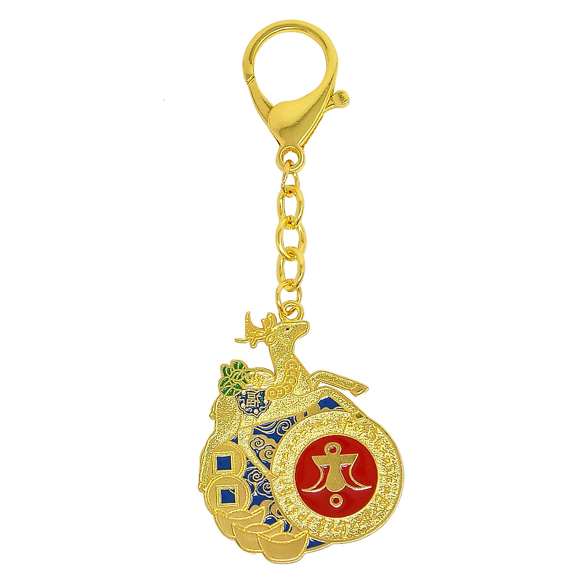 FengShui 100 Blessings Energetic Deer Wealth Amulet Keychain W4950