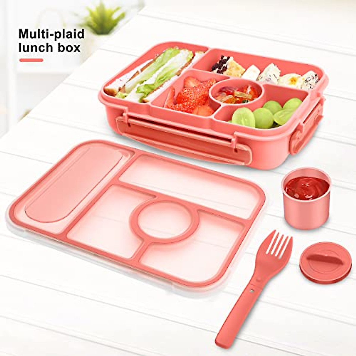 Dagugu Kids & Adult Bento Lunch Box, 5 Compartment Leakproof Lunch Containers, Microwave/Dishwasher/BPA Free (Pink)