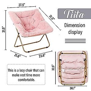 Tiita Comfy Saucer Chair, Soft Faux Fur Oversized Folding Accent Chair, Lounge Lazy Chair for Kids Teens Adults, Metal Frame Moon Chair for Bedroom, Living Room, Dorm Rooms