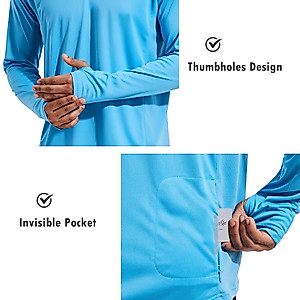 baleaf Mens Shirt UV SPF Hoodie Shirt UPF 50+ Sun Protection T-Shirts with Mask Rash Guard Fishing Lightweight,02-Blue, 3X-Large, Long Sleeve