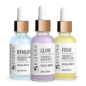 BIZUKA Vitamin C Serum Combo Pack - 3-in-1 Hydrating Skincare Set With Vit C Serum & Magnesium, Vitamin B5 & Hyaluronic Acid, Vitamin E & Ferulic Acid - Natural Formula, No Sulfates or Parabens - 1oz
