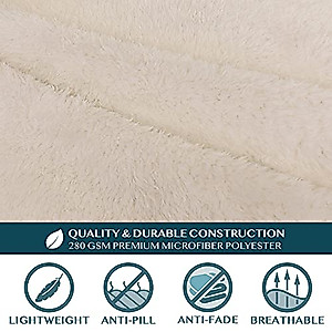 PAVILIA Sherpa Fleece Blanket with Sleeves for Adult Women Men, Wearable Blanket Sleeved Throw with Arms and Pocket, Fluffy Shaggy Cozy Gift for Christmas Thanksgiving Mom Wife, Crean Beige