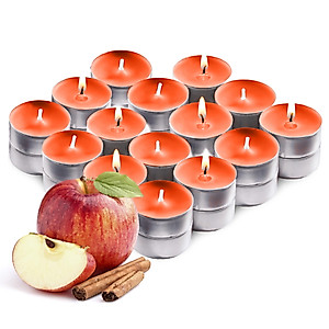 Orange Scented Tealight Candles - Pack of 30 Scented Tea Light Candles with Long Lasting Aromas - Apple Cinnamon Fragranced Orange Tealight Candles - 4 Hour Burn Time