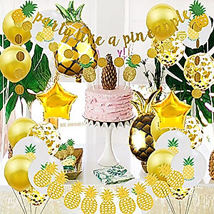Gold Glitter Pineapple Party Decorations Summer Pineapple Garland Banner Pineapple Garland Latex Balloons Pineapple Foil Balloons Cupcake Toppers for Bachelorette,Birthday Luau Summer Party Decoration