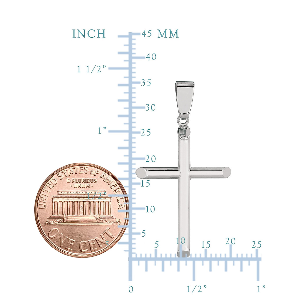 Jewelry Affairs 14k White Gold Shiny Round Tube Cross Pendant