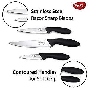 Pigeon 3-Piece Knife Set with Contoured Handle, Utility, Paring & Chef's Knife Set for Kitchen, Razor-Sharp Stainless Steel Blades, Lightweight, Dishwasher Safe, Ideal For Meat, Veggies, Herbs & Nuts