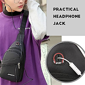 CENGNIAN Small Black Sling Crossbody Mini Backpack Shoulder Bag for Men Women, Lightweight One Strap Sling Bag for Hiking Walking Biking Travel Cycling, USB Charger