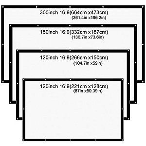 WSSBK 180/200/250/300 inch Projection Projector Screen 16:9 Fold Portable Screen Canvas Matt White for Home Film HD Wall Mounted (Size : 300 inch)