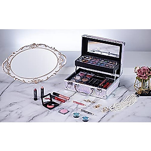 Hot Sugar Makeup Kit for Women Full Kit Teen Girls Starter Cosmetic Gift Set with Cute Mermaid Train Case Includes Pigmented Eyeshadow Palette Blush Lipstick Lip Pencil