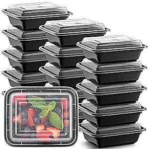 15-Pack Tiny Meal Prep Plastic Microwavable Food Containers meal prepping & Lids."12 OZ." Black Rectangular Reusable Storage Lunch Boxes -BPA-free Food Grade- Freezer Dishwasher Safe -PREMIUM QUALITY