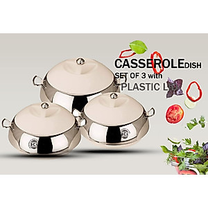 King International Stainless Steel Casserole Dish with Lid Set of 3, Eena Meena Deeka Ultra Set Insulated Casserole, Hot Pot, Chapati Box, Chapati Container, 0.8 qt, 1 qt, 1.5 qt