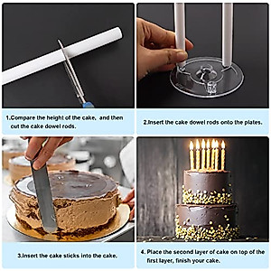 wexpw 36 Pieces Plastic Tier Cake Dowels with 3 Pieces Cake Separator Plates for 4/6/8inch, Cake Separator Plates and Pillars for Tierd Cake Support Cake Tier Stacking Kit