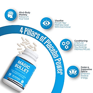 Magic Bullet Placebo Pills – Honest Placebos for a Wide Variety of Symptoms - Happy Pill for Stress Relief – 120 White Vegan Inert Capsules – Suitable for Adults, Teens, Men, Women