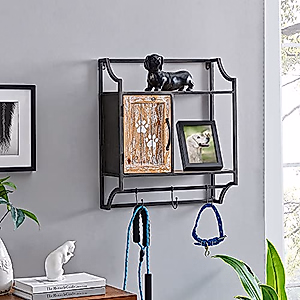 FirsTime & Co. Natural Bosco Pet Wall Shelf with Hooks, Wall Mounted Floating Shelf for Bedroom, Kitchen, Living Room, Bathroom, Home Office, Wood, 19.75 x 7.75 x 23 inches (70462)