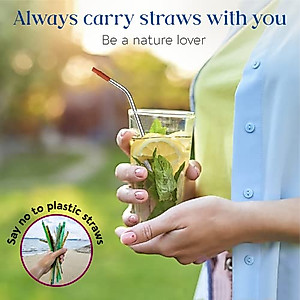 8-Pack Reusable Stainless Steel Straws with Colored & Black Silicone Tips, Straw Cleaner Brush and Polyester Bag, Reusable Straws for Tumblers & Mason Jars