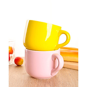 WHJY Simple Ceramic Soup Mugs with Lid, 22 oz Soup Cups with Handle, Microwave Oatmeal Bowl Coffee Mug with Lid and Handle for Milk, Tea, Fruit, Ice Cream Cereal Coffee - Pink