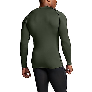 TSLA Men's Thermal Long Sleeve Compression Shirts, Athletic Base Layer Top, Winter Gear Running T-Shirt, Heat Core 2pack Black & Red/Olive, Large