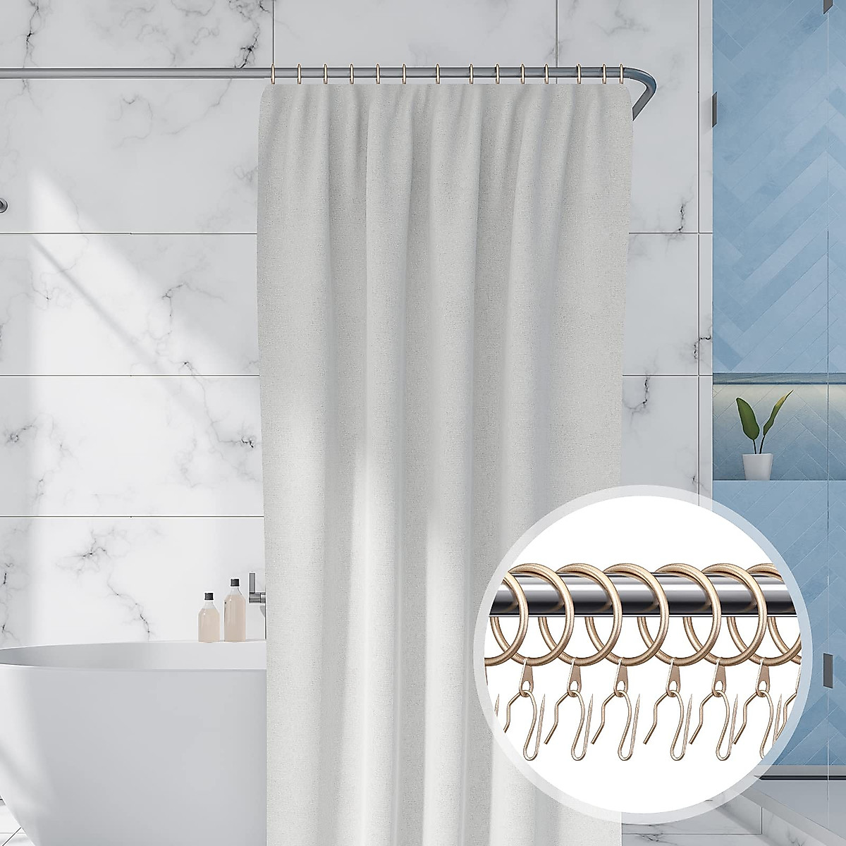 Qunclay 100 Set 1.26 Inch Metal Curtain Rings with Eyelets Curtain Hooks for Drapes and Metal Drapery Pin Drapery Hooks for Window Door Shower Bathroom Rings (Champagne)