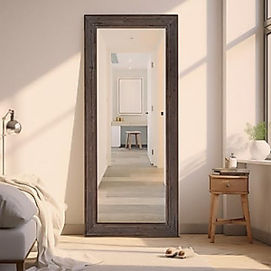 HOMECOOKIN Full Length Mirror 30"x70" Large Rustic Wood Frame Full Floor Mirror Bathroom Mirror Dressing Mirror Hanging or Leaning Against Wall (No Standing, Dark Grey)